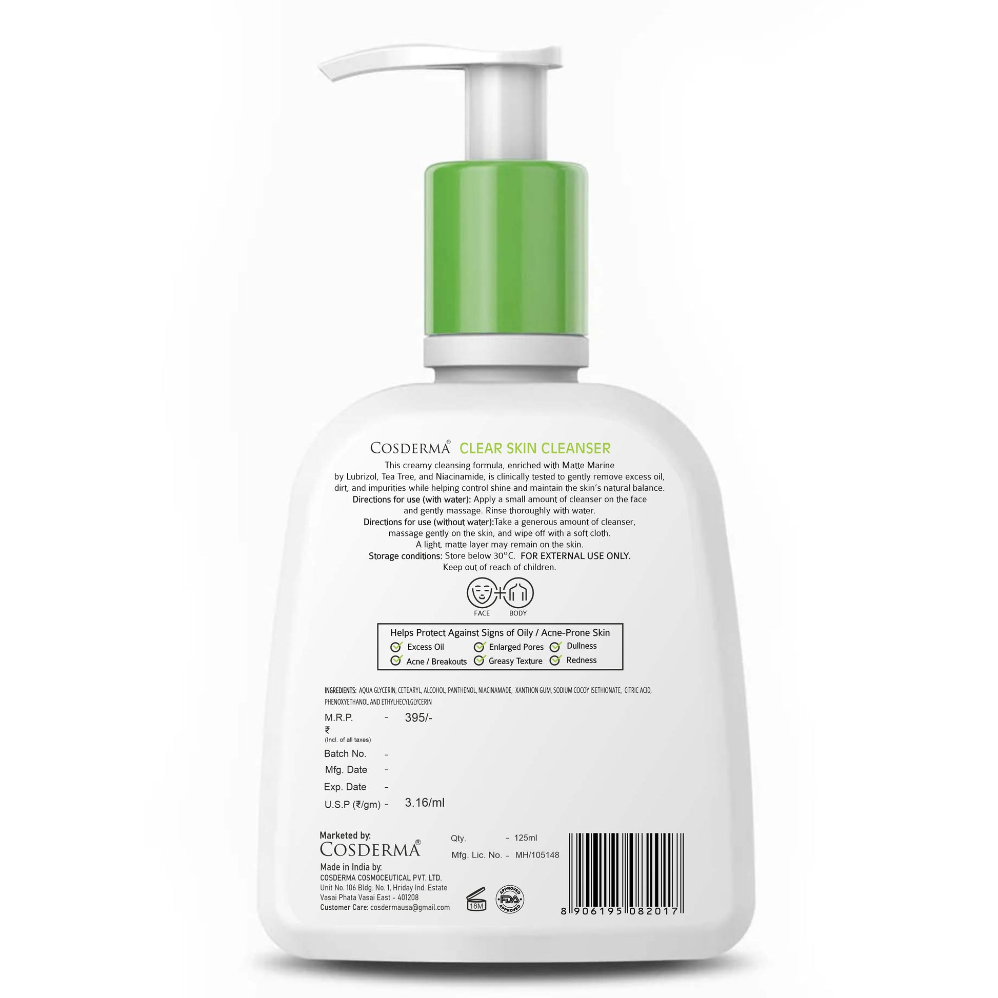 Cosderma Clear Skin Cleanser | Oil Control, Acne-Prone Skin Cleanser ...